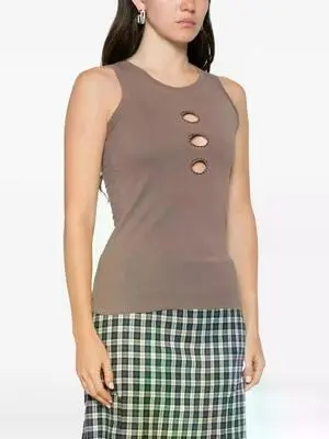 Marni Gray Cotton Tank Top With Cut-out Polka Dots - Neutrals