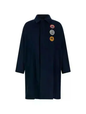 SONG FOR THE MUTE Patch-detail Embroidered-lettering Coat - Blue