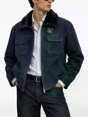 POCHE PARIS Shearling-collar Suede Jacket
