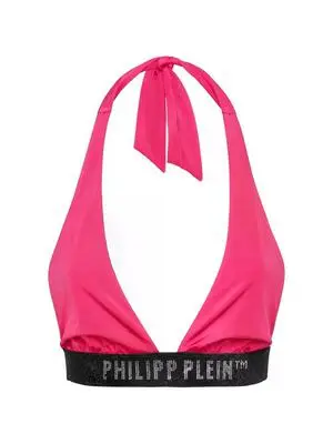 Philipp Plein Halterneck Logo-underband Bikini Top - Pink