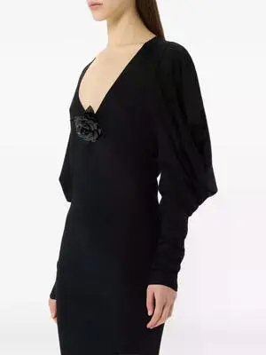 Blumarine Brooch-detail Puffed-sleeve Midi Dress