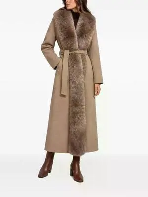 POCHE PARIS Faux-fur Trim Belted Coat
