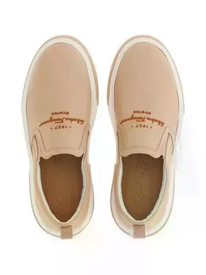FERRAGAMO Logo-embroidered Leather Sneakers