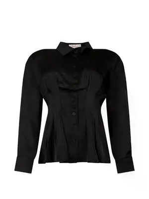 Derhy Jessie Pleated Satin Shirt - Black