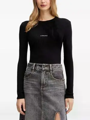 LA MANIA Gin Ribbed-knit Logo-print Top - Black