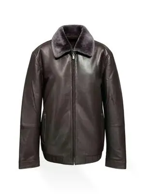 POCHE PARIS Shearling-collar Leather Jacket - Brown