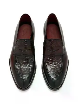 Magnanni Crocodile-effect Leather Penny Loafers
