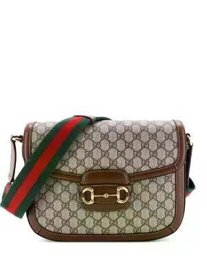 Gucci Horsebit 1955 Gg Coated Canvas With Leather Large Shoulder Bag