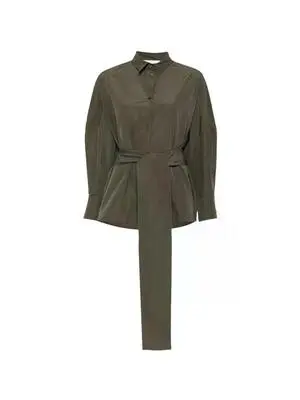 CO.GO Belted Balloon-sleeve Shirt - Green
