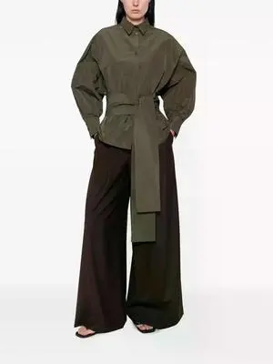 CO.GO Belted Balloon-sleeve Shirt - Green