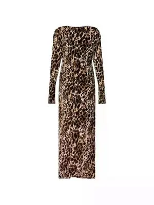 Marina Rinaldi Leopard-print Long-sleeve Maxi Dress
