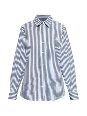 A.p.c. Striped Embroidered-logo Shirt - Blue