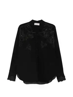 ERMANNO FIRENZE Lace-panelled Sequin-embellished Shirt - Black
