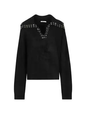 Patrizia Pepe Eyelet-embellished V-neck Sweater