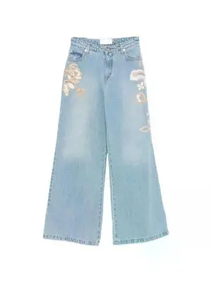 ERMANNO FIRENZE Floral-embroidered Wide-leg Jeans - Blue