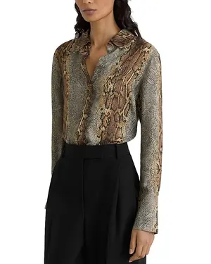 REISS Lyla Snakeskin Print Shirt - Neutral/grey