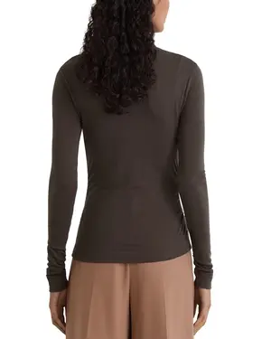 REISS Heidi Ruched Mock Neck Top - Chocolate