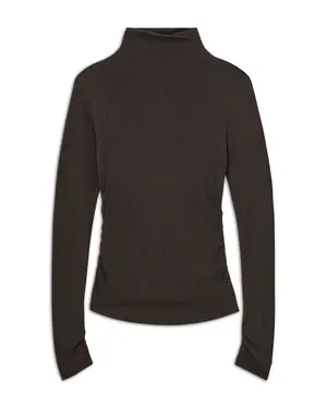 REISS Heidi Ruched Mock Neck Top - Chocolate