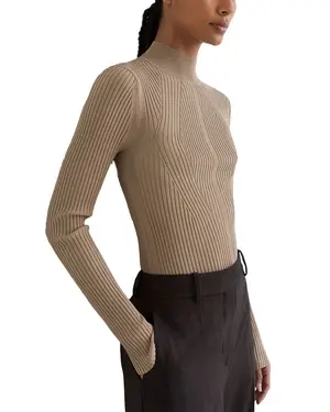 REISS Nancy Directional Rib Knit Top - Neutral