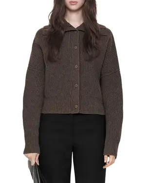 ALLSAINTS Caron Wool Funnel Neck Cardigan - Mole Brown
