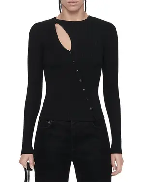 ALLSAINTS Cruz Cutout Asymmetrical Button Front Top - Black