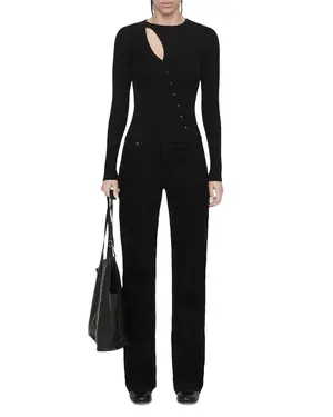 ALLSAINTS Cruz Cutout Asymmetrical Button Front Top - Black