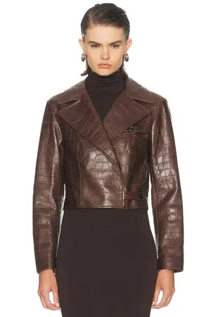 Ralph Lauren Printed Leather Jaxson Lined Moto Jacket