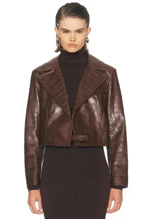 Ralph Lauren Printed Leather Jaxson Lined Moto Jacket