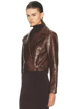 Ralph Lauren Printed Leather Jaxson Lined Moto Jacket