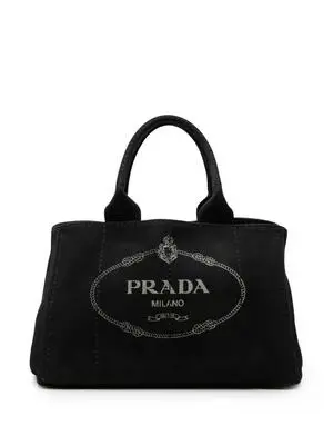 Prada 2013-2026 Canvas Canapa Logo Tote Satchel - Black
