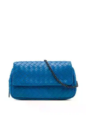 Bottega Veneta 2012-2026 Mini Nappa Intrecciato Expandable Chain Flap Crossbody Bag - Blue