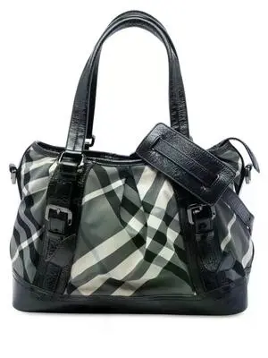 Burberry 2000-2017 Medium Beat Check Nylon Lowry Satchel - Grey