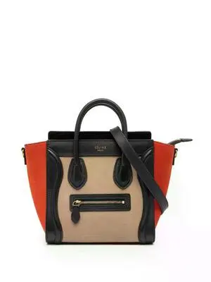 Celine 2016 Nano Tricolor Nubuck And Drummed Calfskin Luggage Tote Satchel - Brown