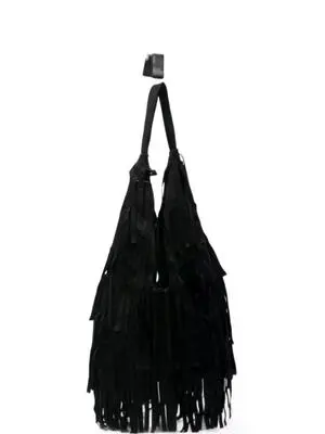 LA MILANESA Large Aretha Fringed Shoulder Bag - Black
