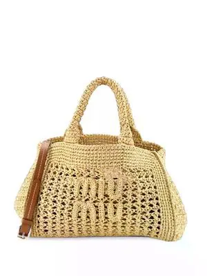 Miu Miu Convertible Open Tote Crochet Raffia Shoulder Bag
