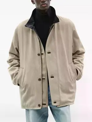 Auralee Reversible Wool-twill Leather Coat