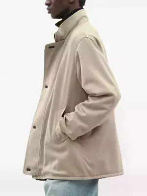 Auralee Reversible Wool-twill Leather Coat