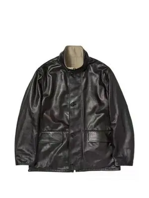 Auralee Reversible Wool-twill Leather Coat