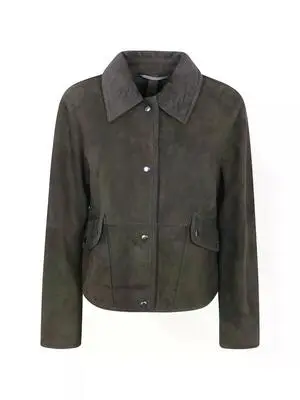 THE JACKIE LEATHERS Corduroy-collar Suede Jacket - Grey