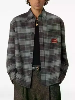 Drole De Monsieur Check-pattern Logo-patch Shirt