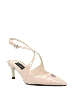Philipp Plein Croc-effect Skull-embellished Slingback Pumps
