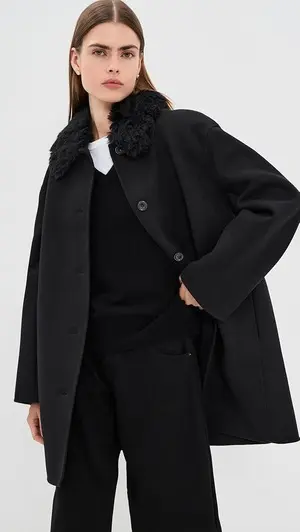 Another Tomorrow Fur Collar Balmacaan Coat