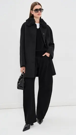 Another Tomorrow Fur Collar Balmacaan Coat