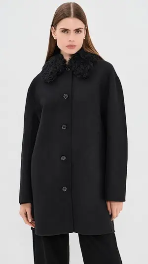 Another Tomorrow Fur Collar Balmacaan Coat