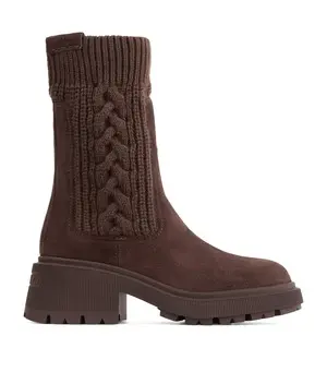 JIMMY CHOO Tamia 70 Suede Cable-knit Boots - Brown