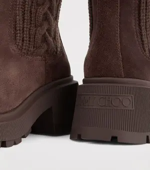 JIMMY CHOO Tamia 70 Suede Cable-knit Boots