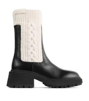 JIMMY CHOO Tamia 70 Leather Cable-knit Boots - Black