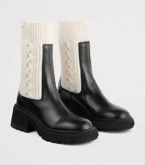 JIMMY CHOO Tamia 70 Leather Cable-knit Boots
