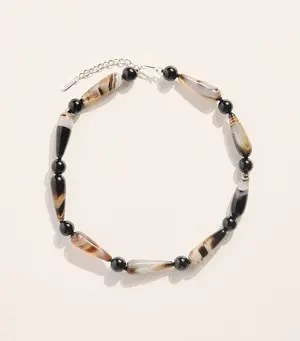 Completedworks And Banded Agate Beaded Necklace - Silver