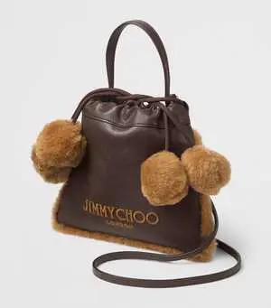 JIMMY CHOO Leather Shearling-trim Drawstring Pouch